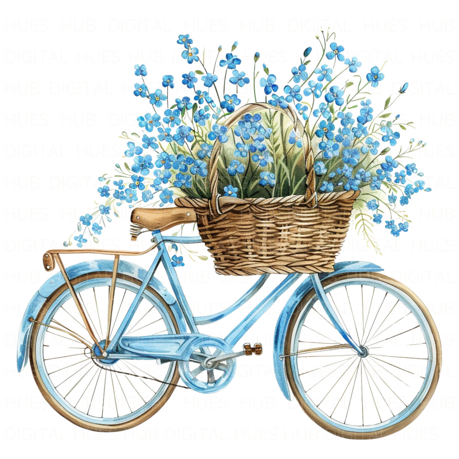 10 Floral Bicycle Clipart Bundle Watercolor Forget Me Not Printable ...
