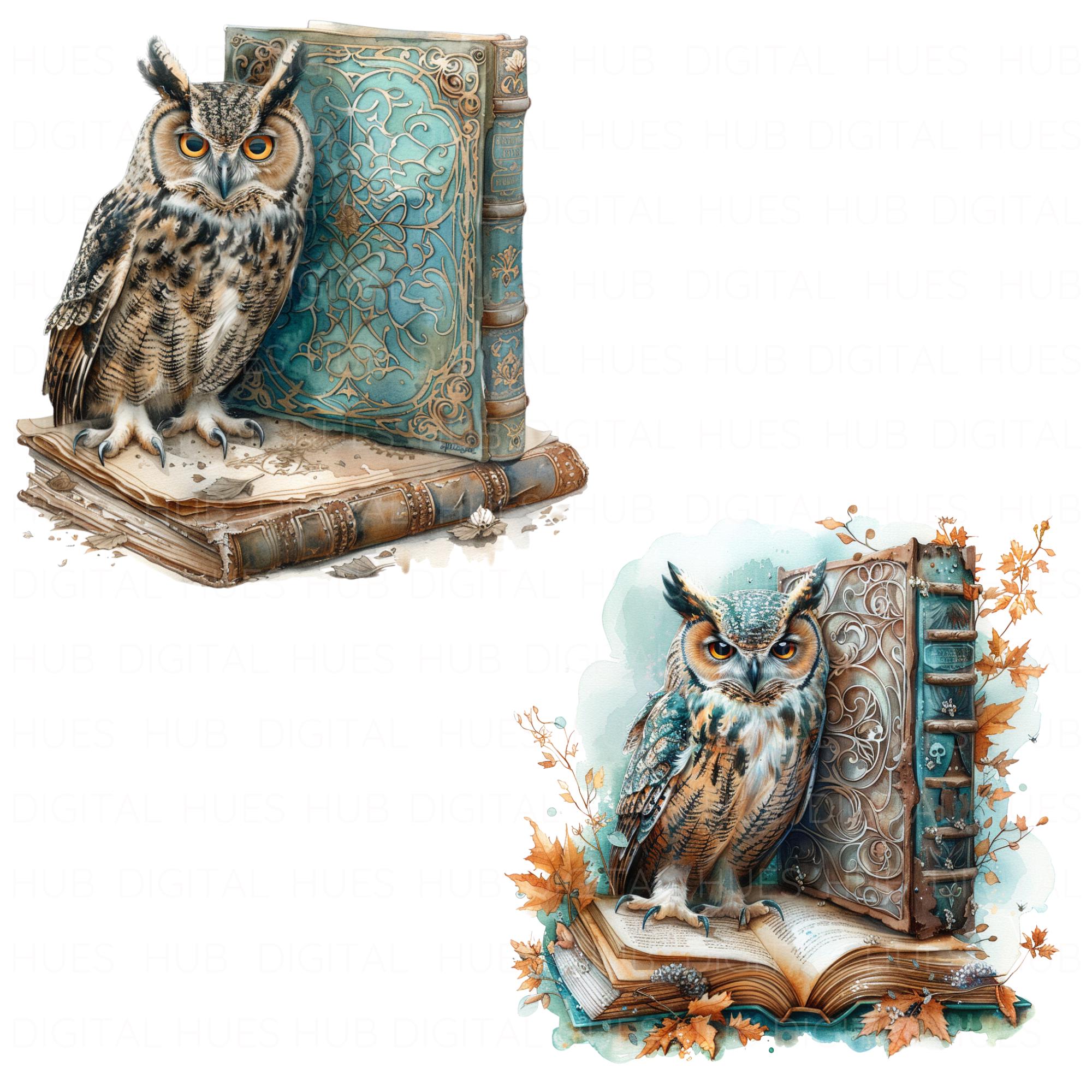 10 Owl and Magic Book Clipart Watercolor Nursery Owl Magic Clipart High ...