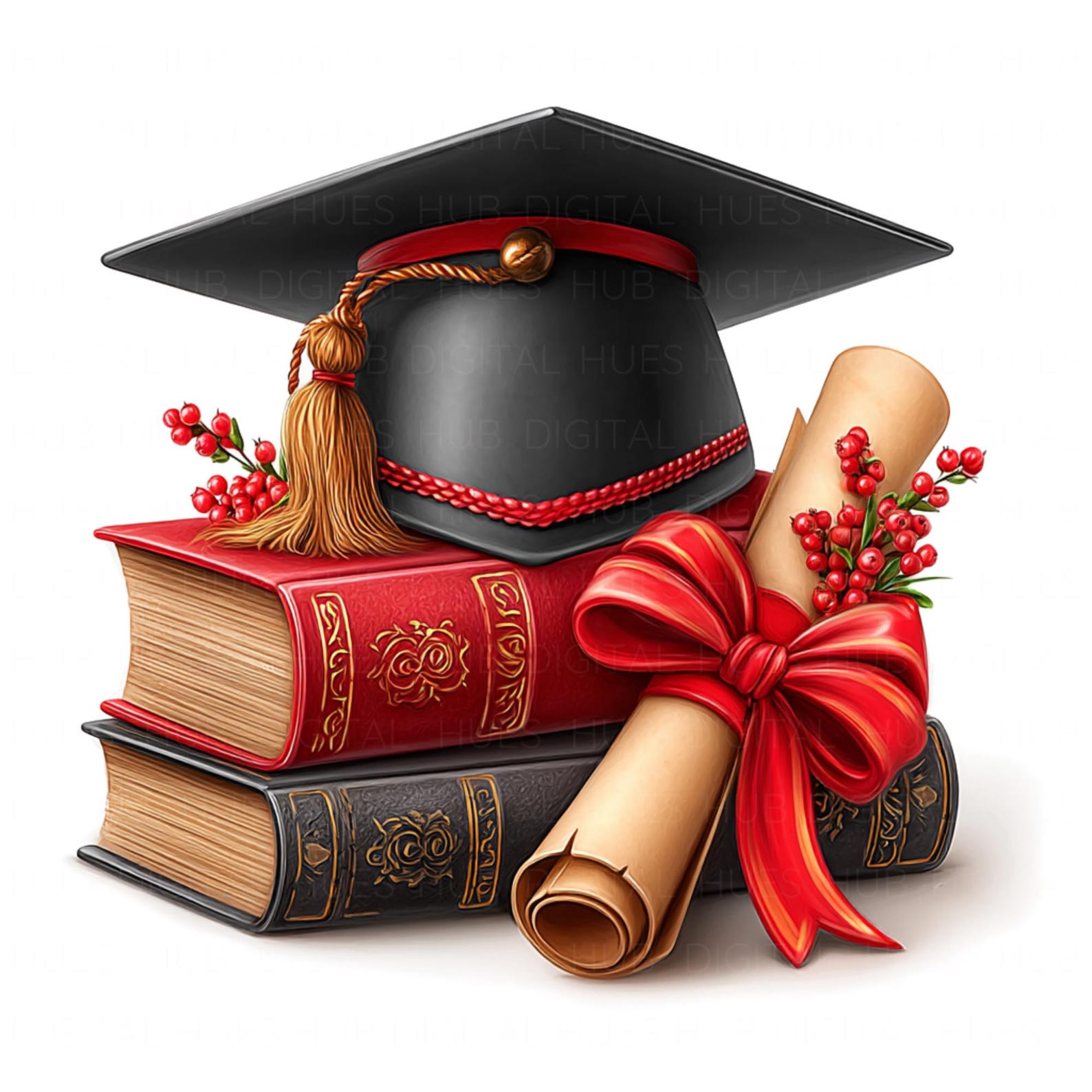 16 Graduation Cap Diploma Clipart Watercolor Perfect Student Gift Idea ...