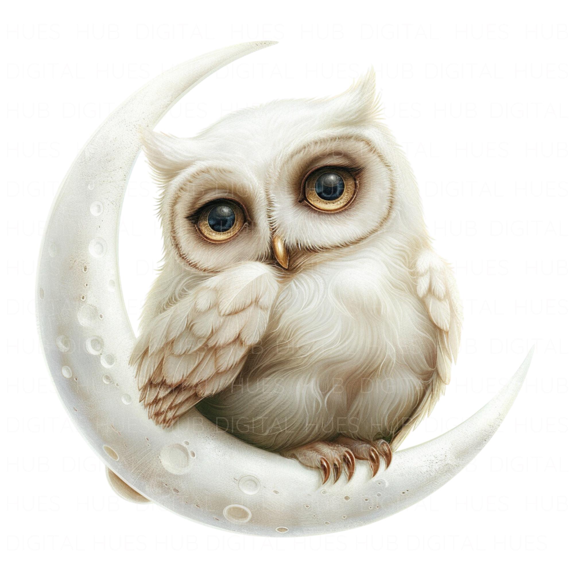 10 Sleepy Owl and Moon Clipart Watercolor Moon Kids Bedroom Wall Art ...