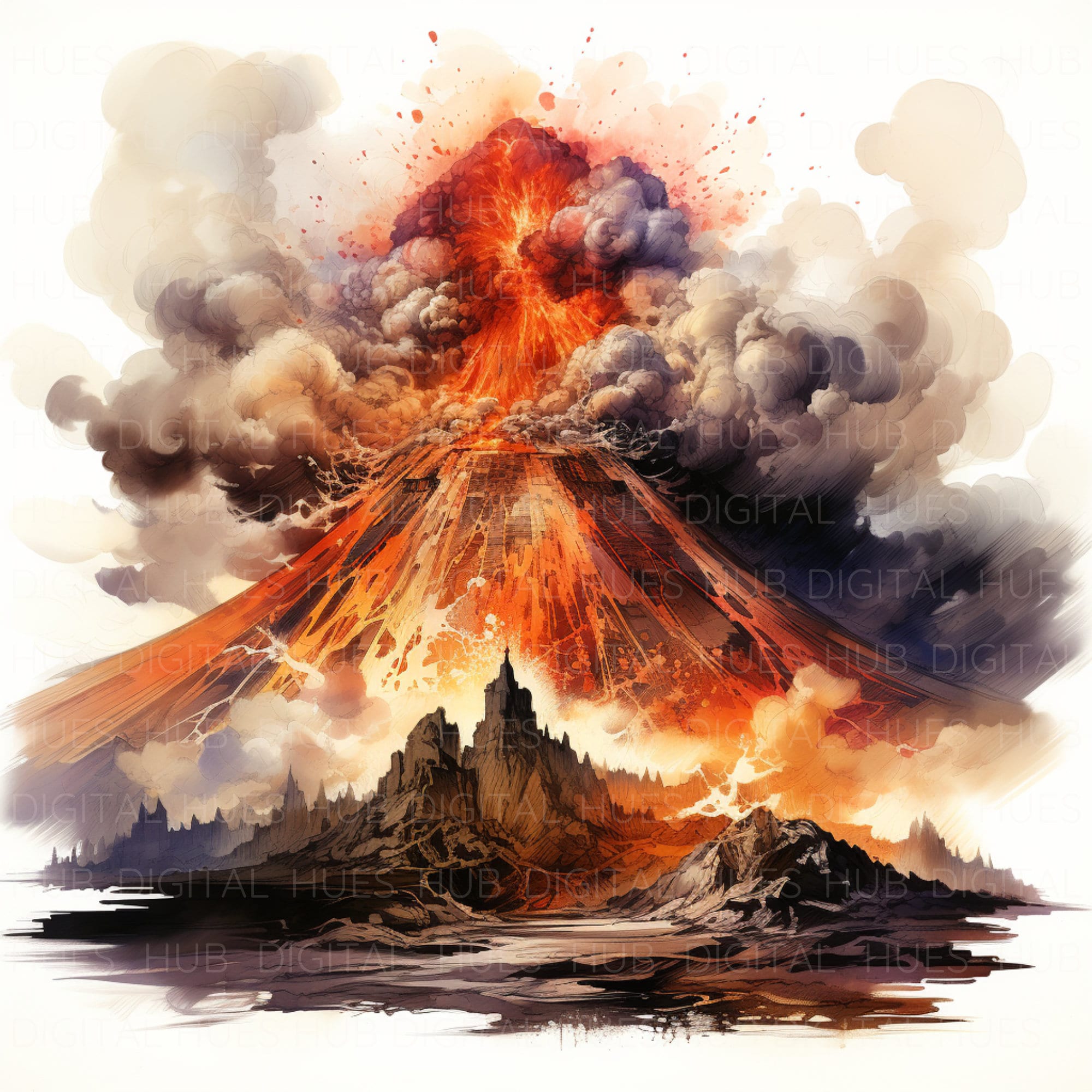 15 Volcano Clipart Bundle Set 2 Watercolor Erupting Volcano Clipart ...