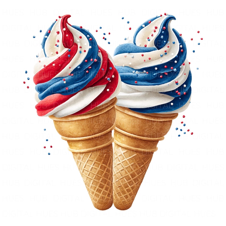 13 Patriotic Ice Cream Clipart Watercolor Red White Blue Celebration ...