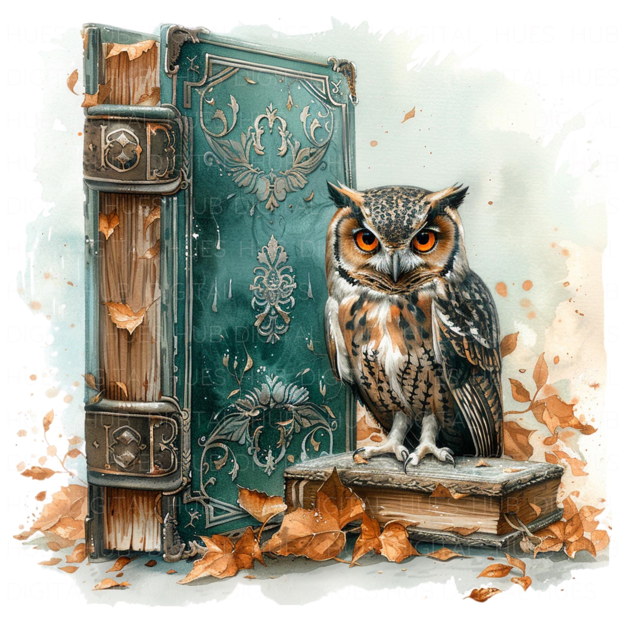 10 Owl and Magic Book Clipart Watercolor Nursery Owl Magic Clipart High ...