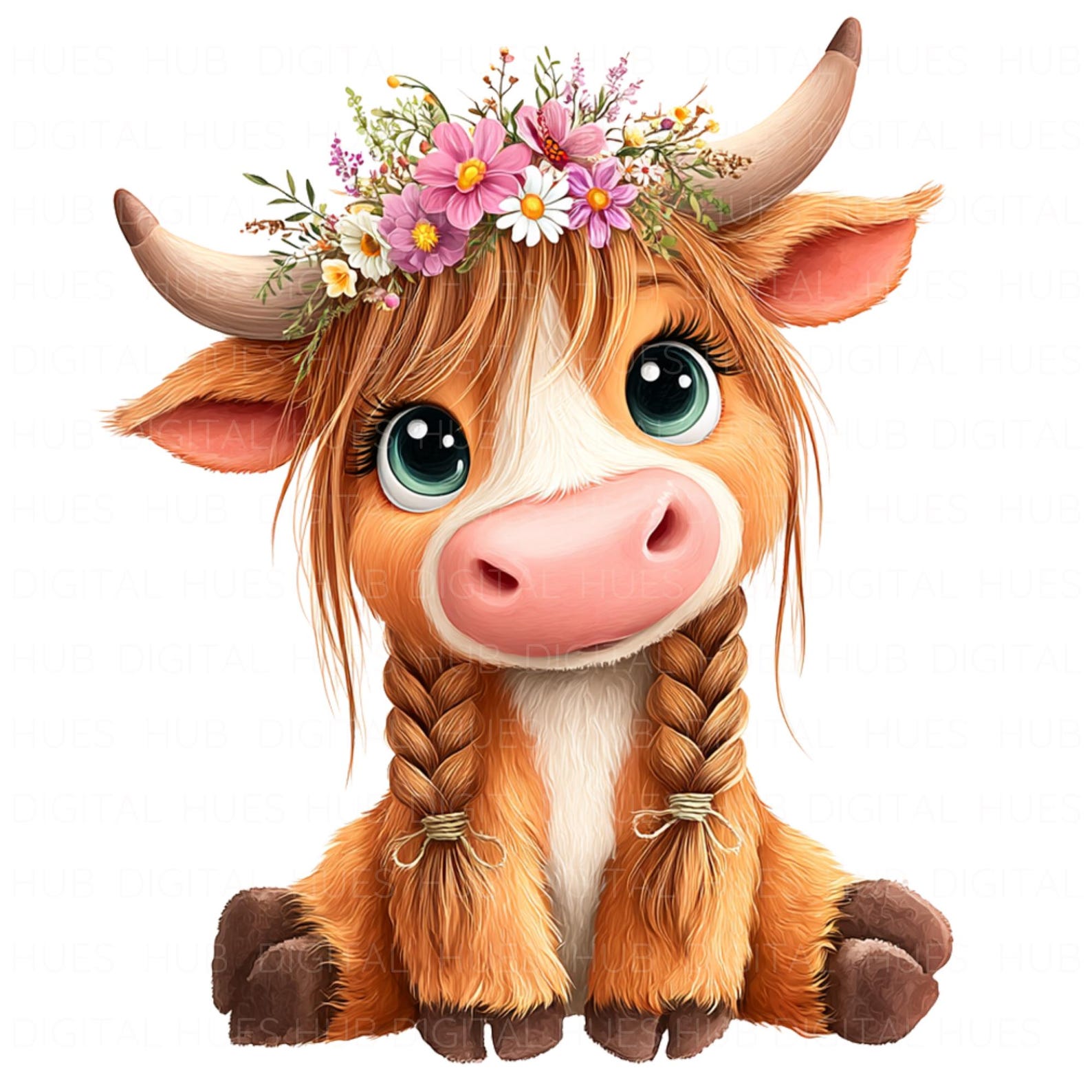 14 Cute Baby Girl Highland Cow Clipart Watercolor Cartoon Baby Cow Art ...