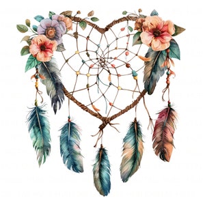 11 Heart Dream Catcher Clipart Watercolor Floral Dream Catcher ...