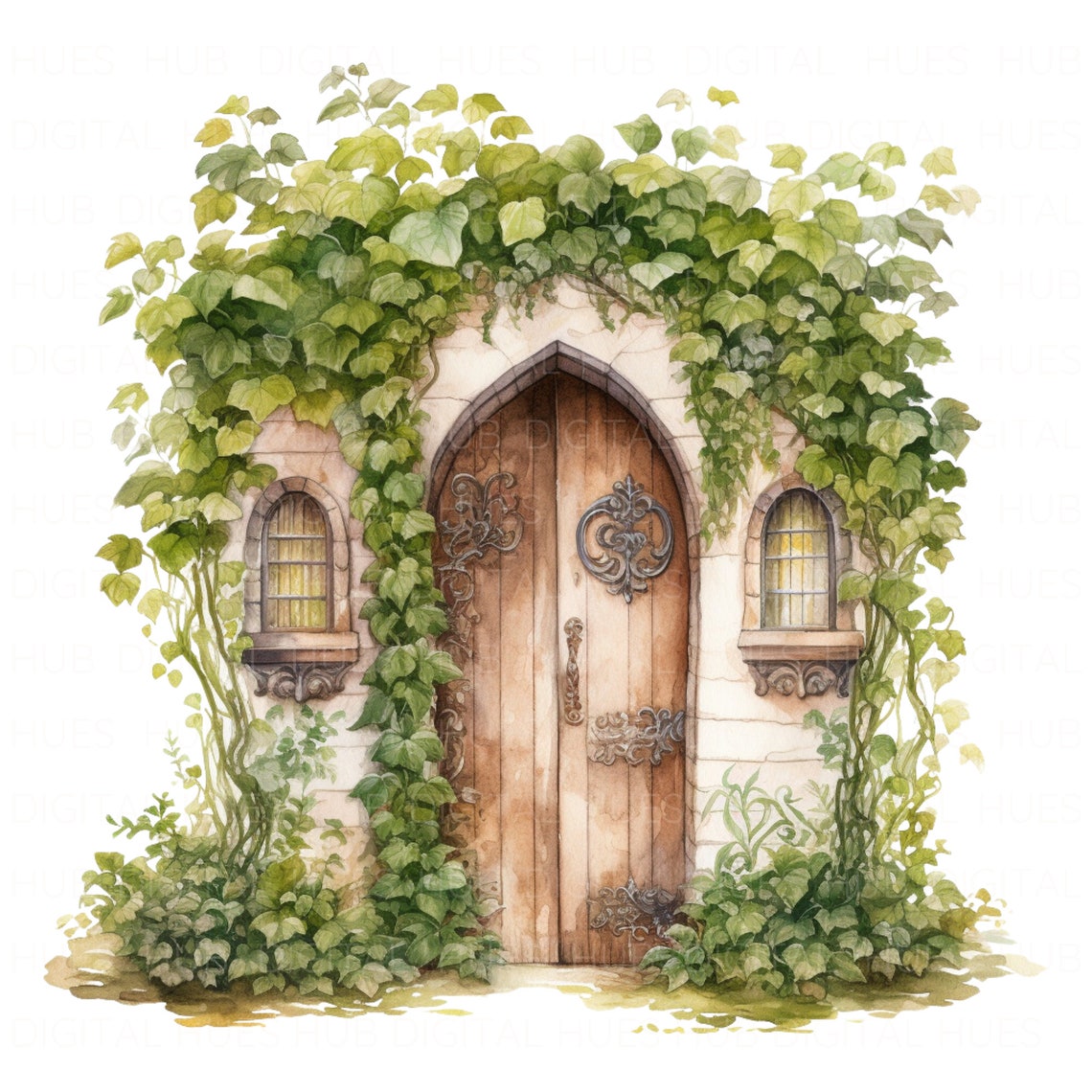 12 Garden Door Clipart Bundle Watercolor Rustic Wooden Door Clipart ...