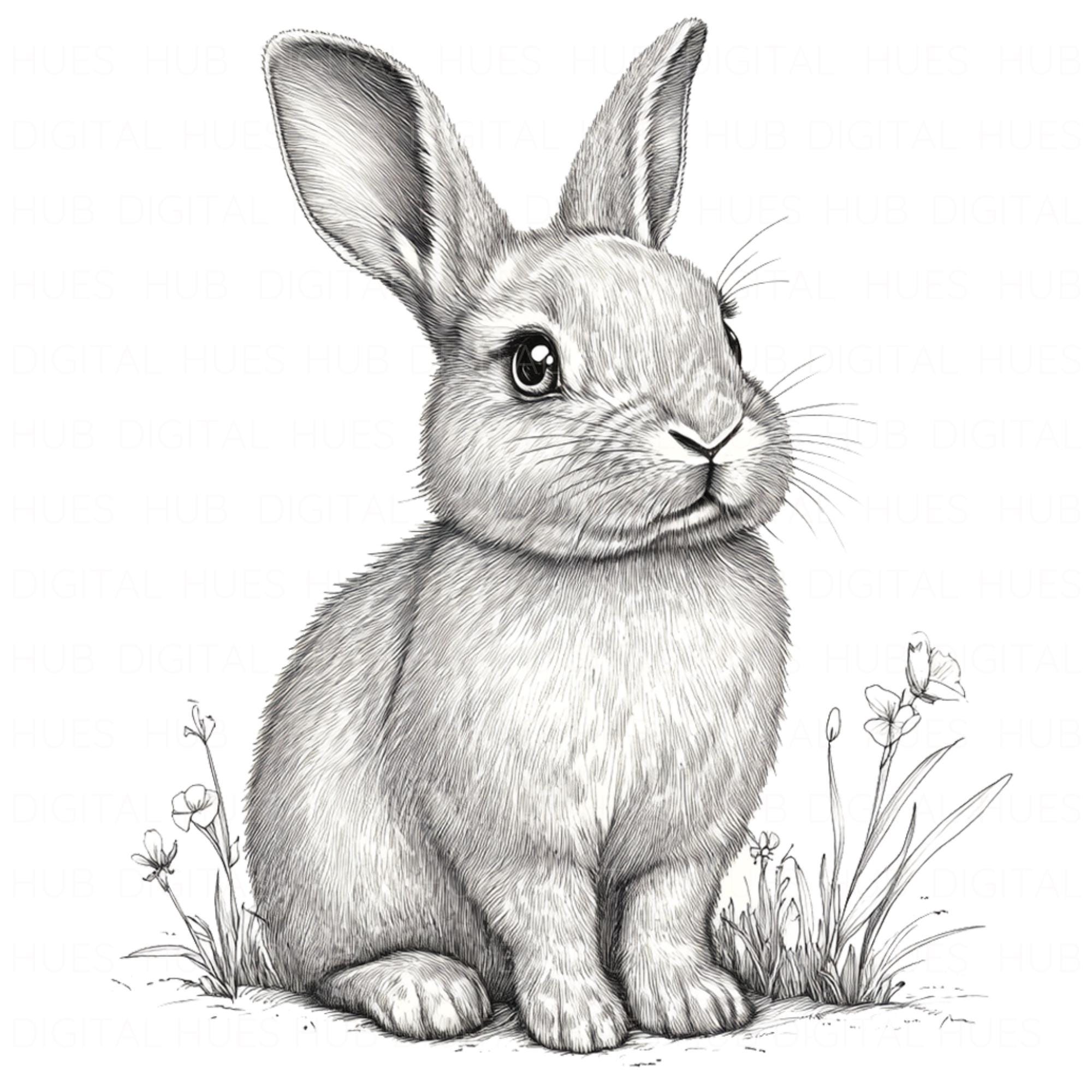 11 Black White Rabbit Sketch Clipart Easter Bunny Rabbit Sketch ...