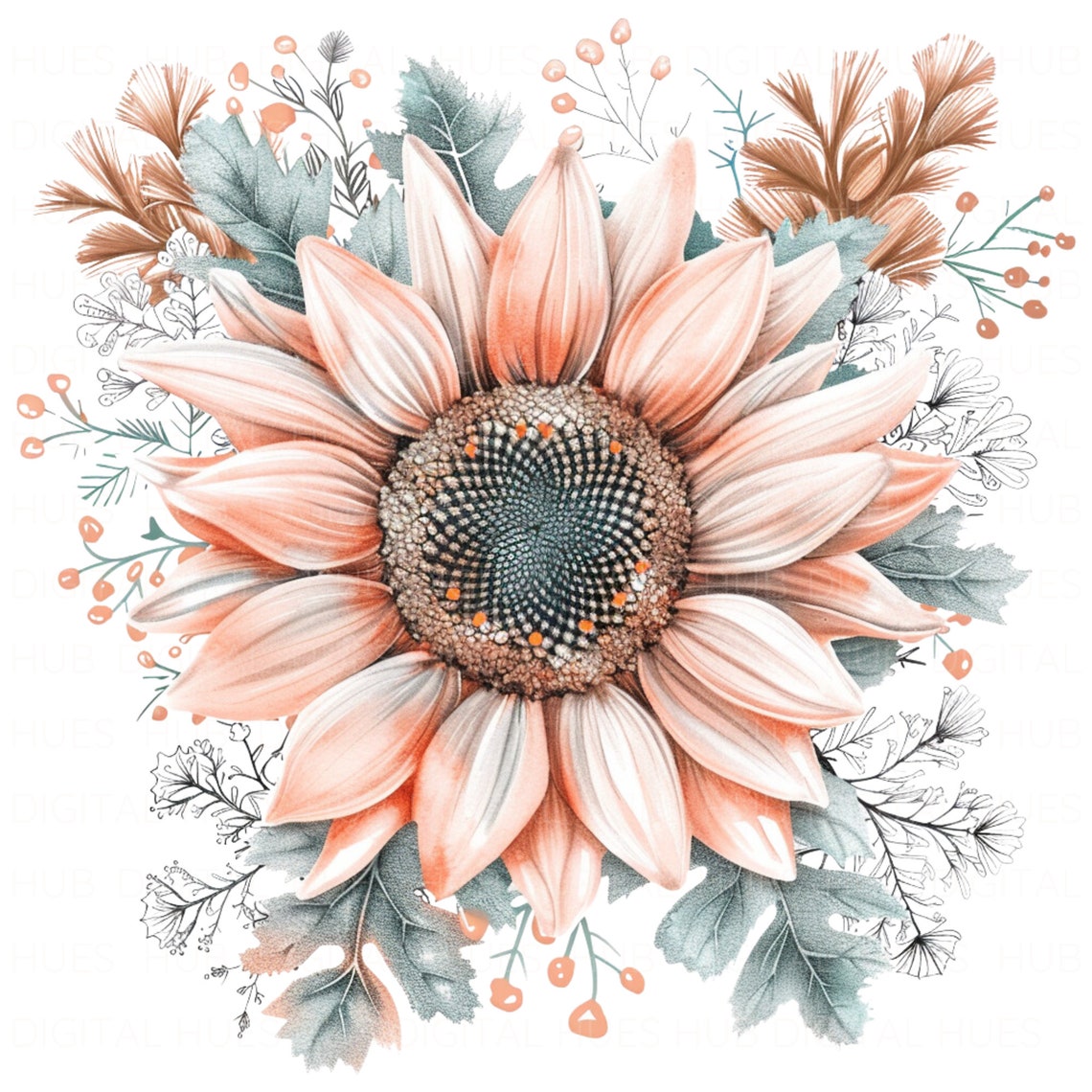 10 Winter Sunflower Clipart Bundle Watercolor Sunflower in Snow Clipart ...