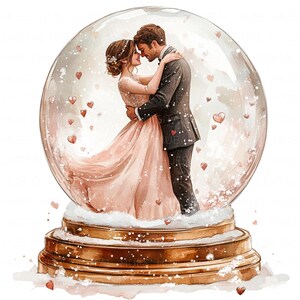 10 Romantic Snow Globe Couple Clipart Watercolor Love Story Printable ...