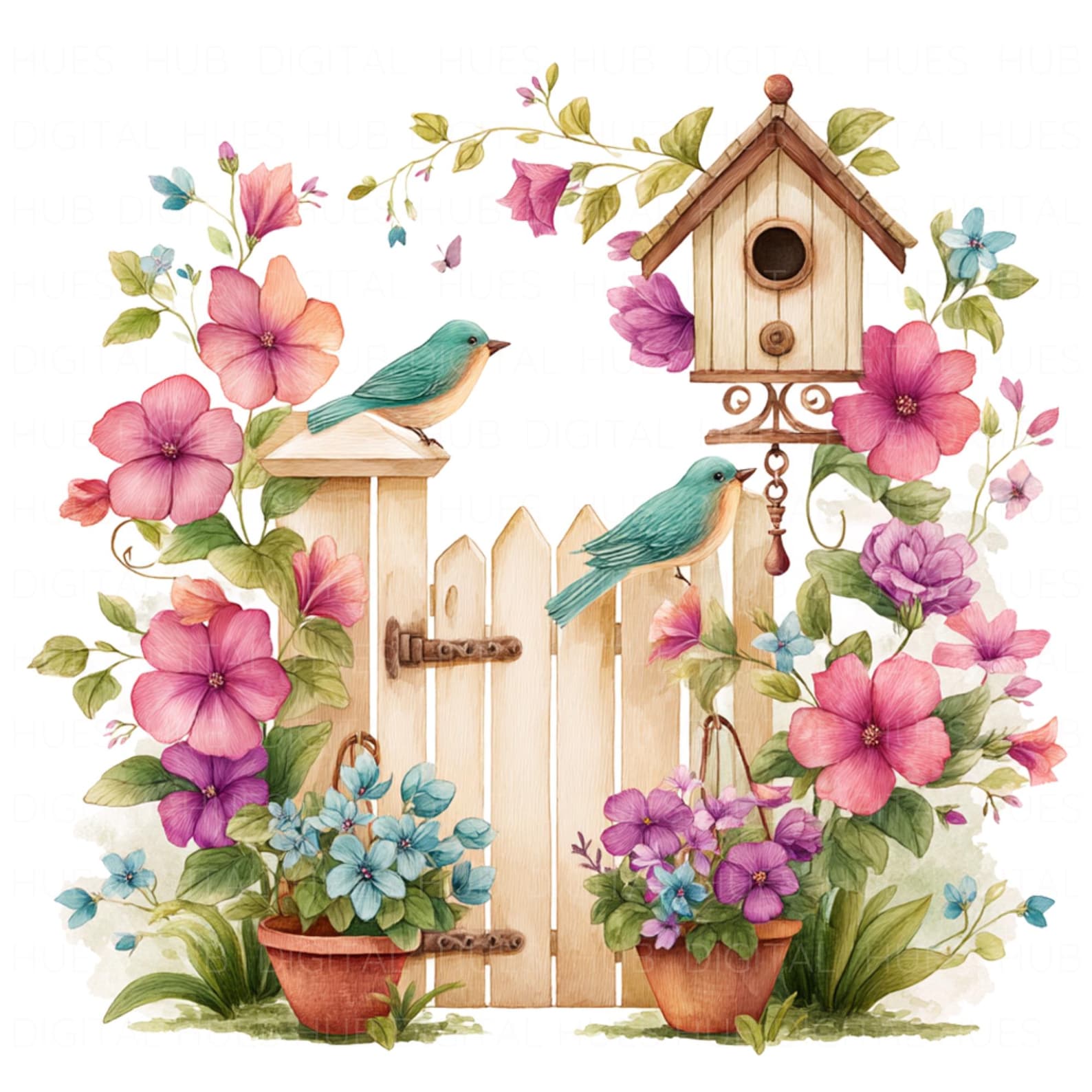 18 Wooden Garden Gate Clipart Watercolor Vintage Flower Gates Spring ...
