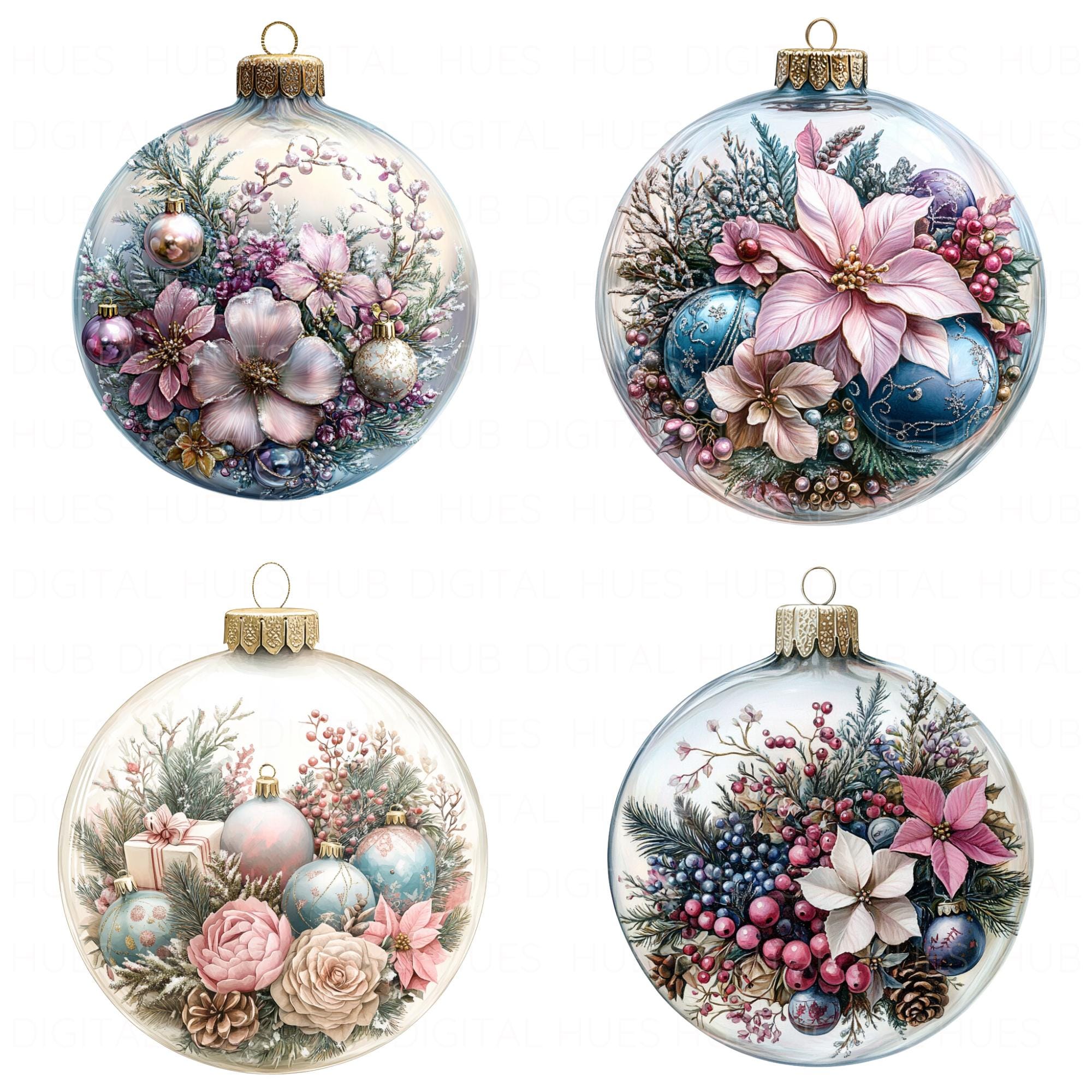 13 Chic Christmas Bauble Clipart Watercolor Festive Glass Bauble ...