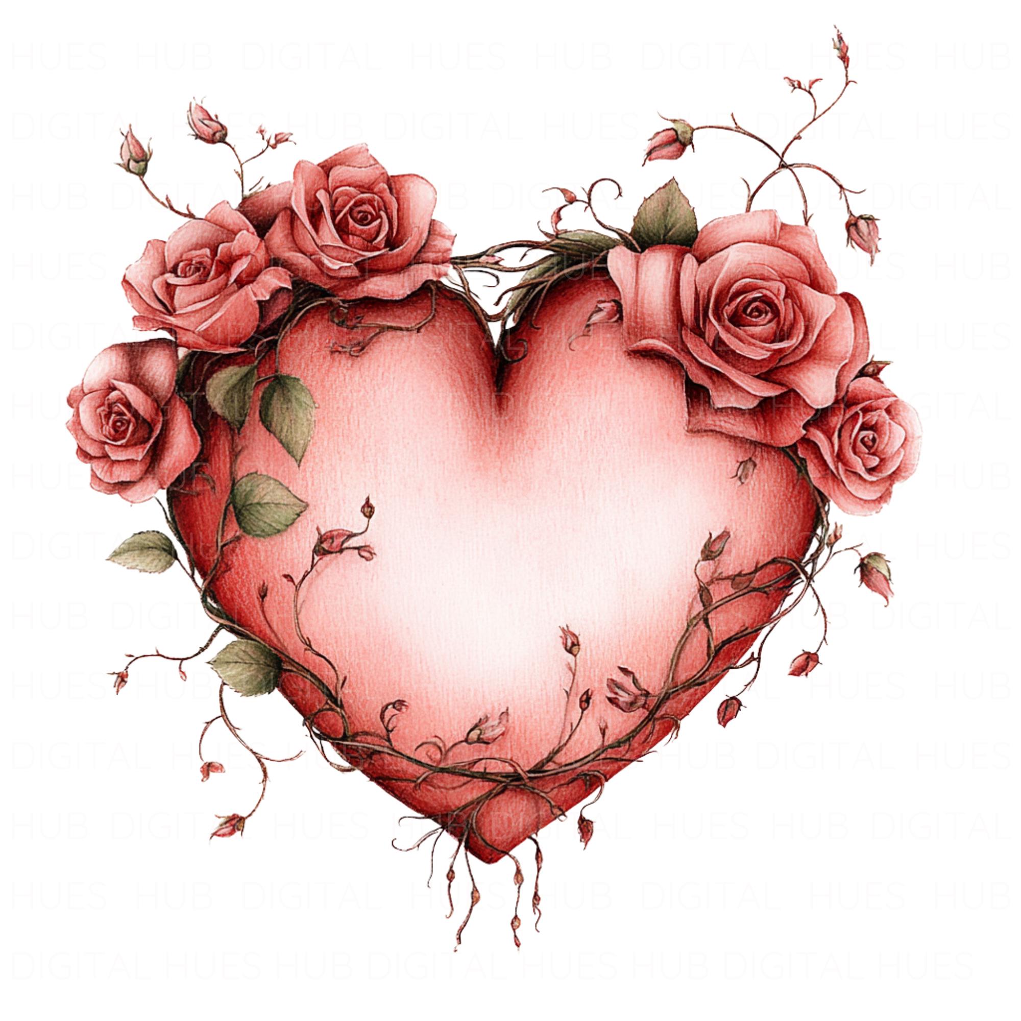 11 Red Rose Heart Clipart Watercolor Printable Floral Heart High ...