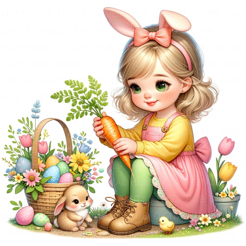 13 Little Easter Girl Clipart: Watercolor Kids Easter Art JPEG, Cute ...
