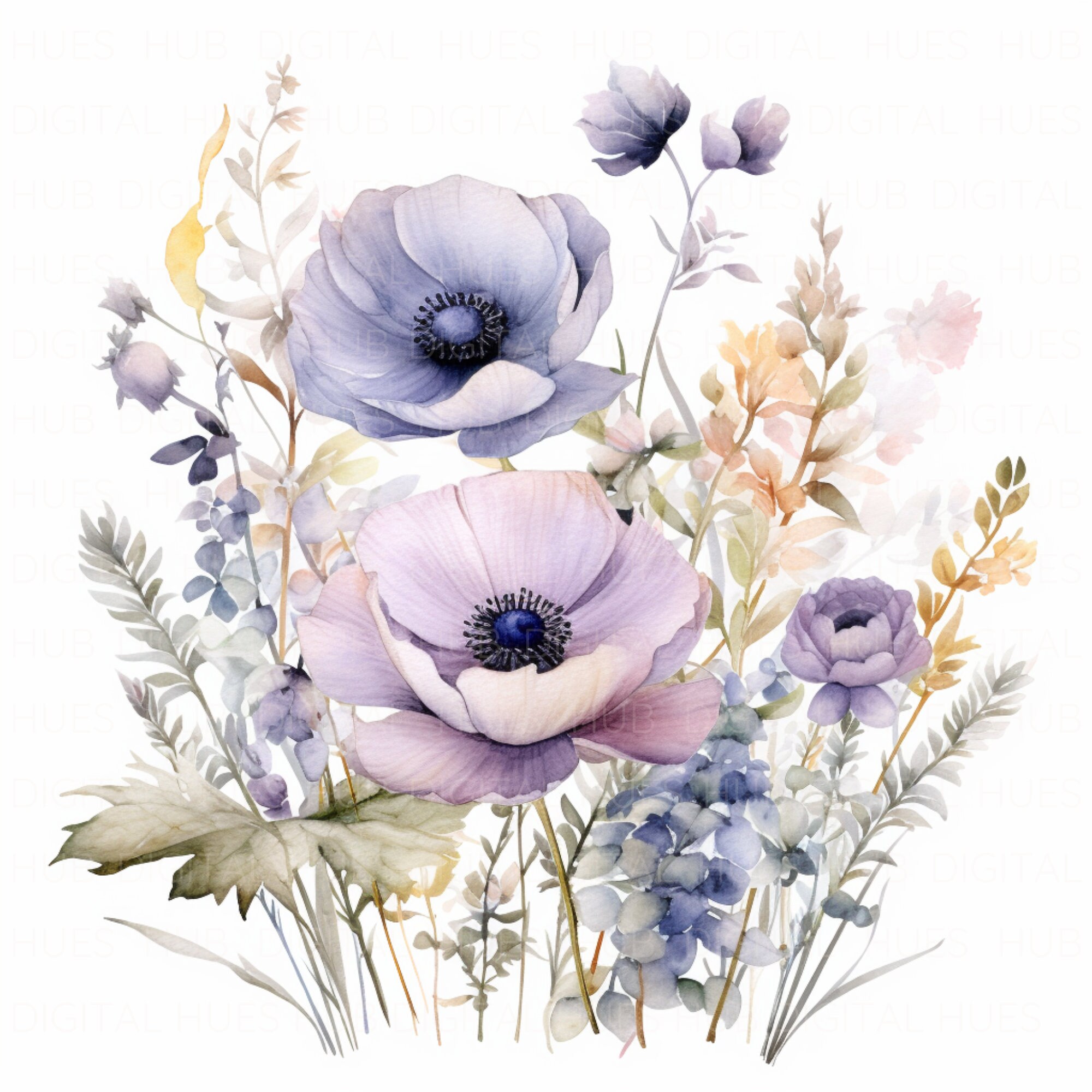 20 Pastel Wildflower Clipart Watercolor Wildflower Floral Bundle ...
