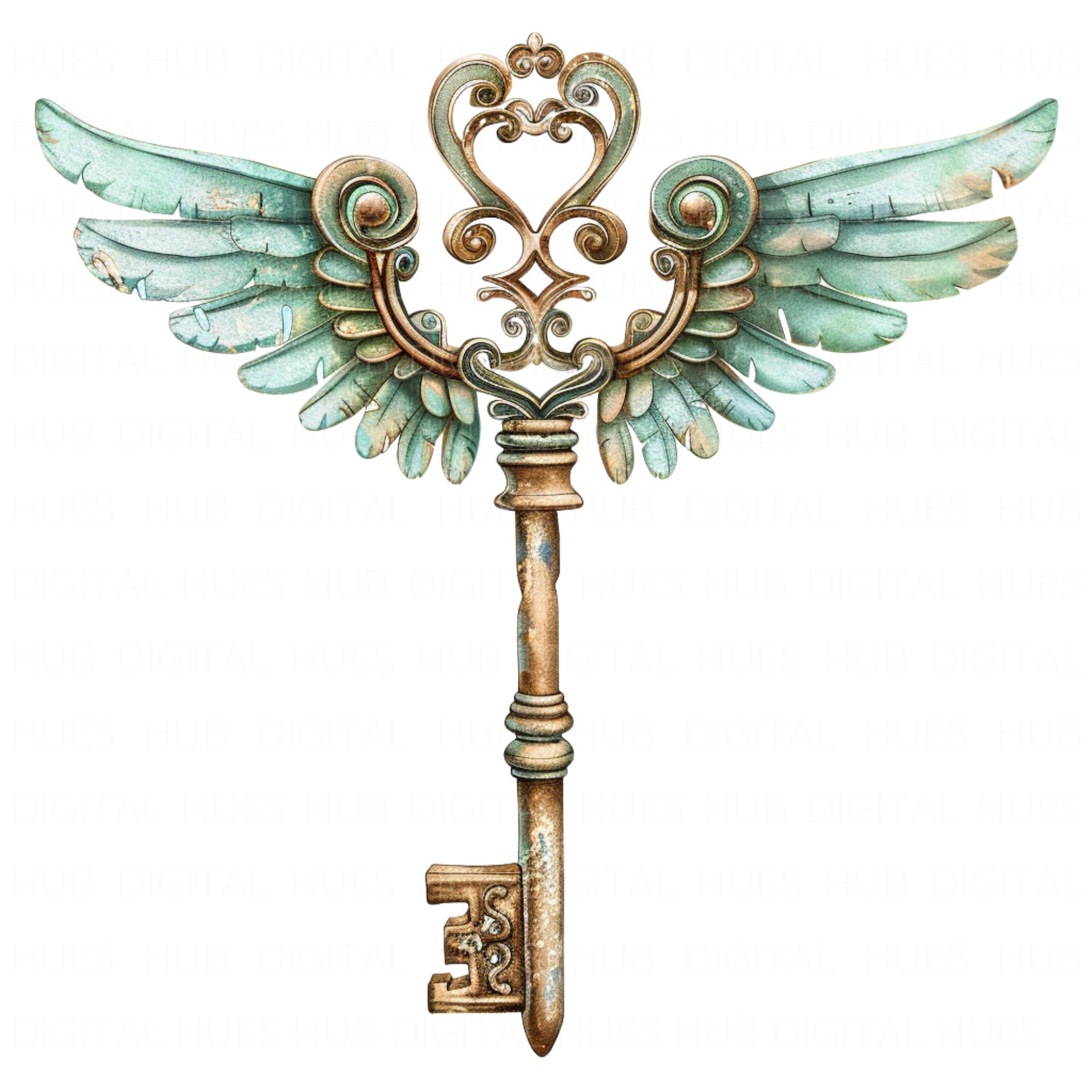 12 Magic Key With Wings Clipart Watercolor Fairy Key Fantasy Clipart ...