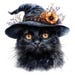 12 Halloween Cat Clipart Watercolor Black Cat With Witch Hat Clipart ...