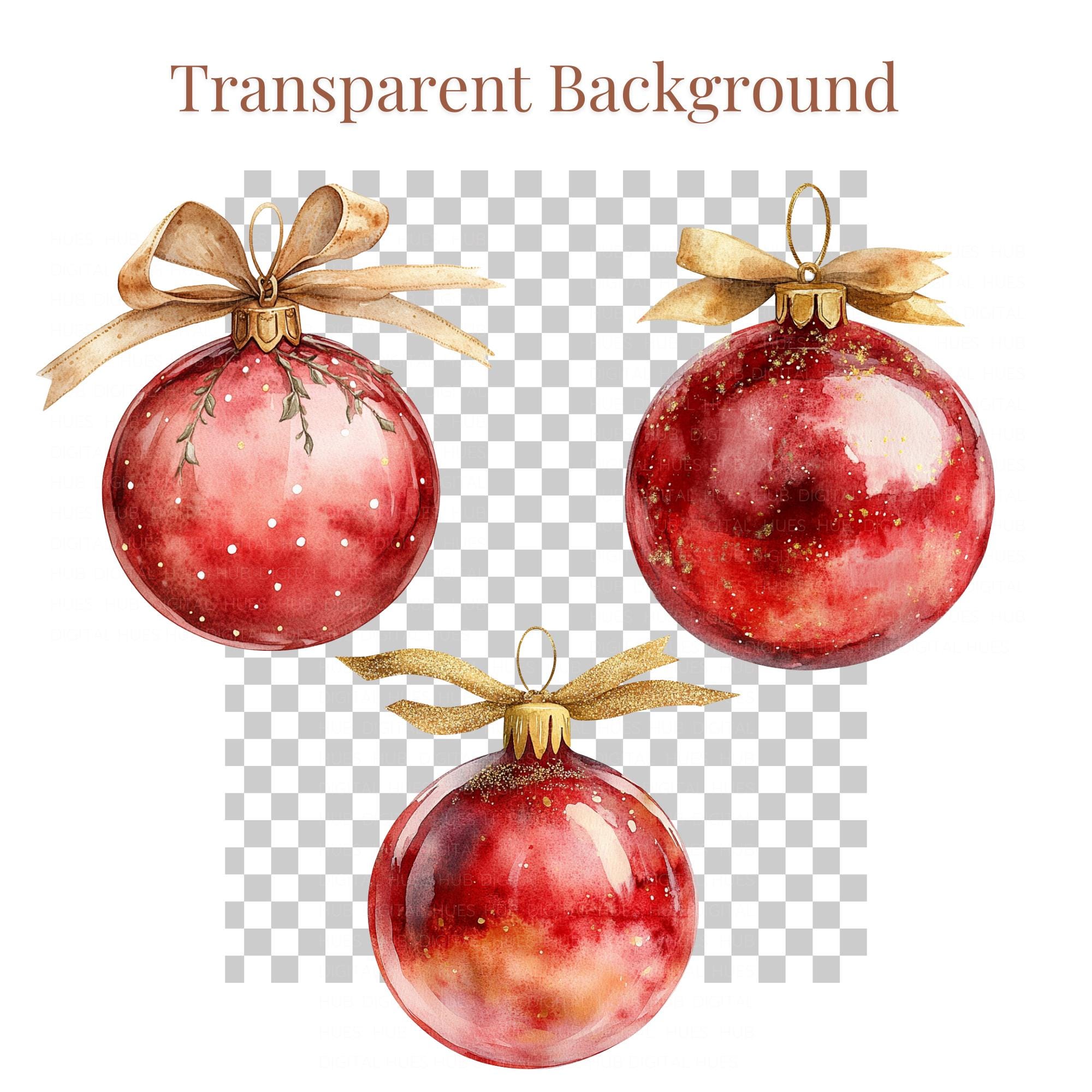 13 Simple Red Christmas Bauble Clipart Watercolor Festive Bauble ...
