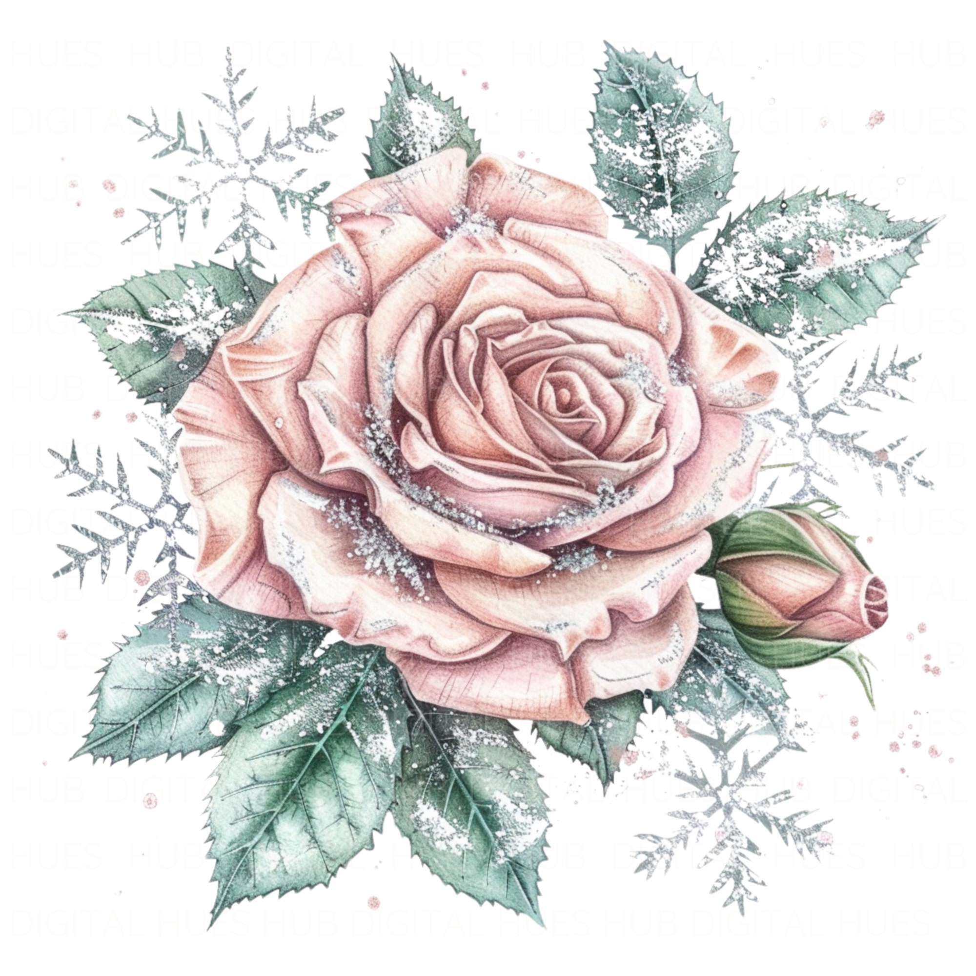 17 Winter Rose Clipart Bundle Watercolor Frost Snow Rose High Quality ...