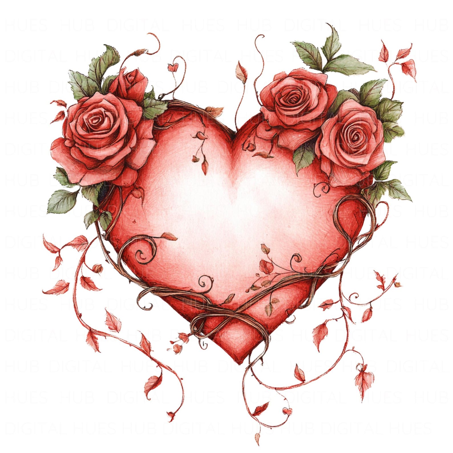 11 Red Rose Heart Clipart Watercolor Printable Floral Heart High ...