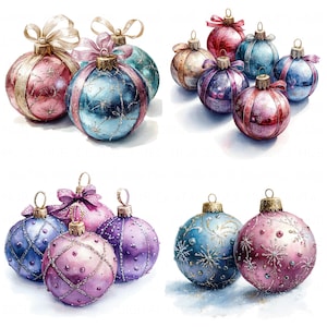 16 Christmas Bauble Clipart Watercolor Vintage Ornaments Holiday ...