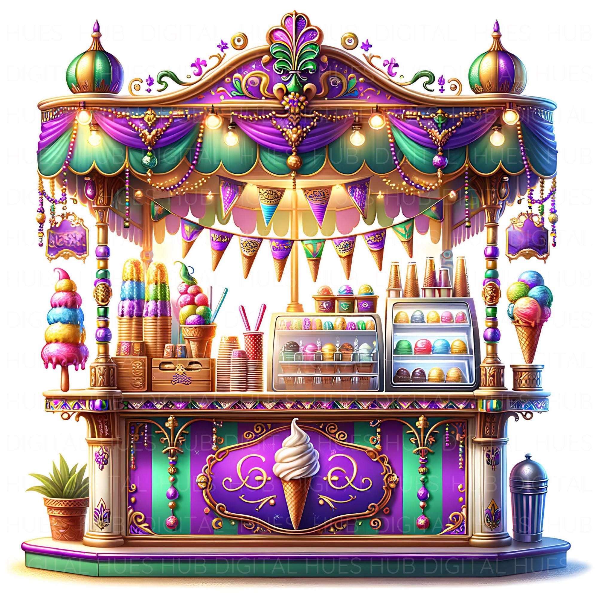 16 Mardi Gras Stall Clipart: Watercolor Purple Green Gold Carnival JPEG ...
