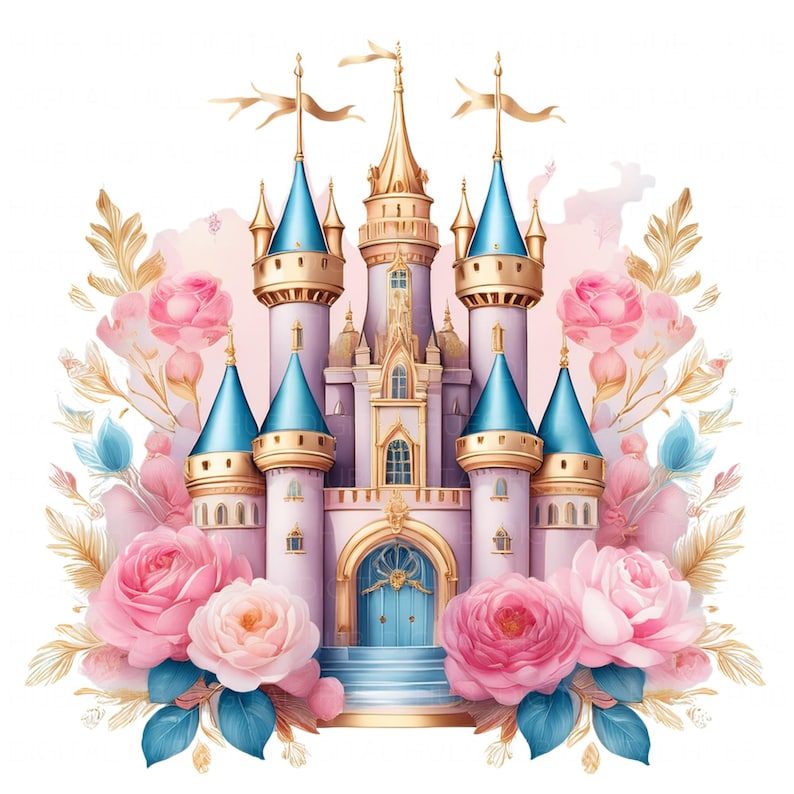 11 Floral Princess Castle Clipart Watercolor Pastel Fairytale Magical ...