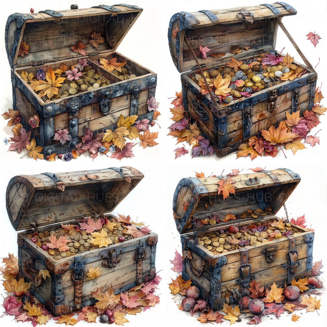 10 Treasure Chest Clipart Bundle Watercolor Clipart High Quality JPEG ...