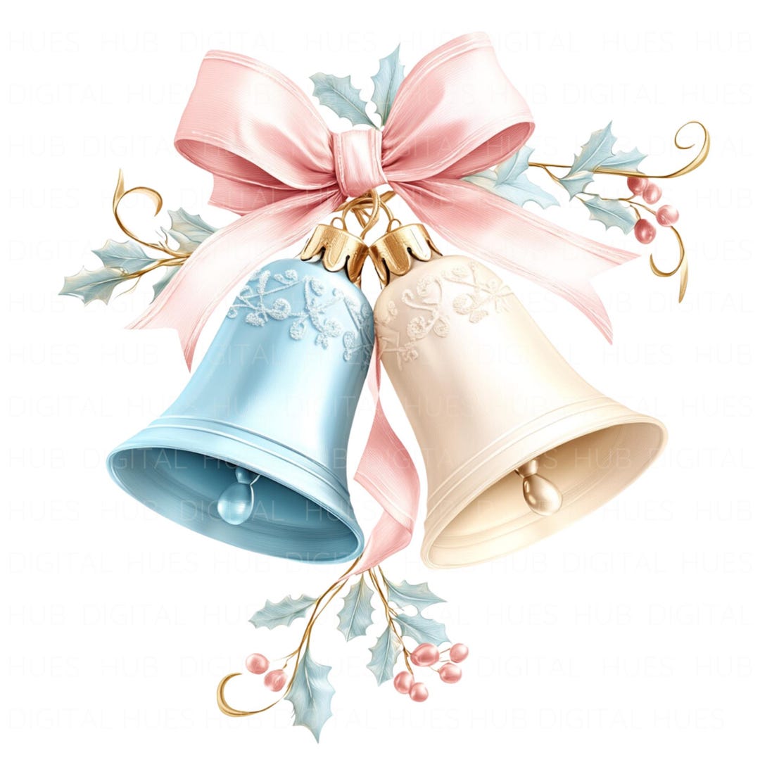 10 Pastel Christmas Bell Clipart Watercolor Festive Holiday Printable ...