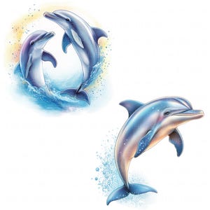 10 Dolphin Playing in Ocean Clipart Watercolor Dolphin Kids Nursery ...