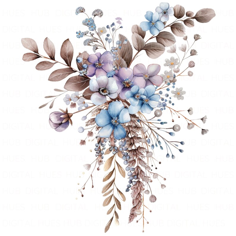 14 Boho Forget Me Not Print Clipart Bundle Watercolor Blue Flower ...