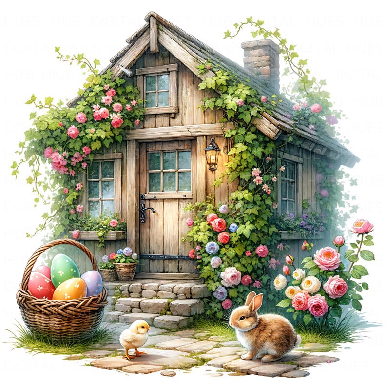 14 Easter Farmhouse Clipart Watercolor Easter Egg Hunt Printable High ...