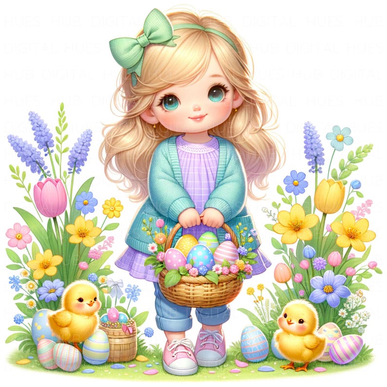 13 Little Easter Girl Clipart: Watercolor Kids Easter Art JPEG, Cute ...