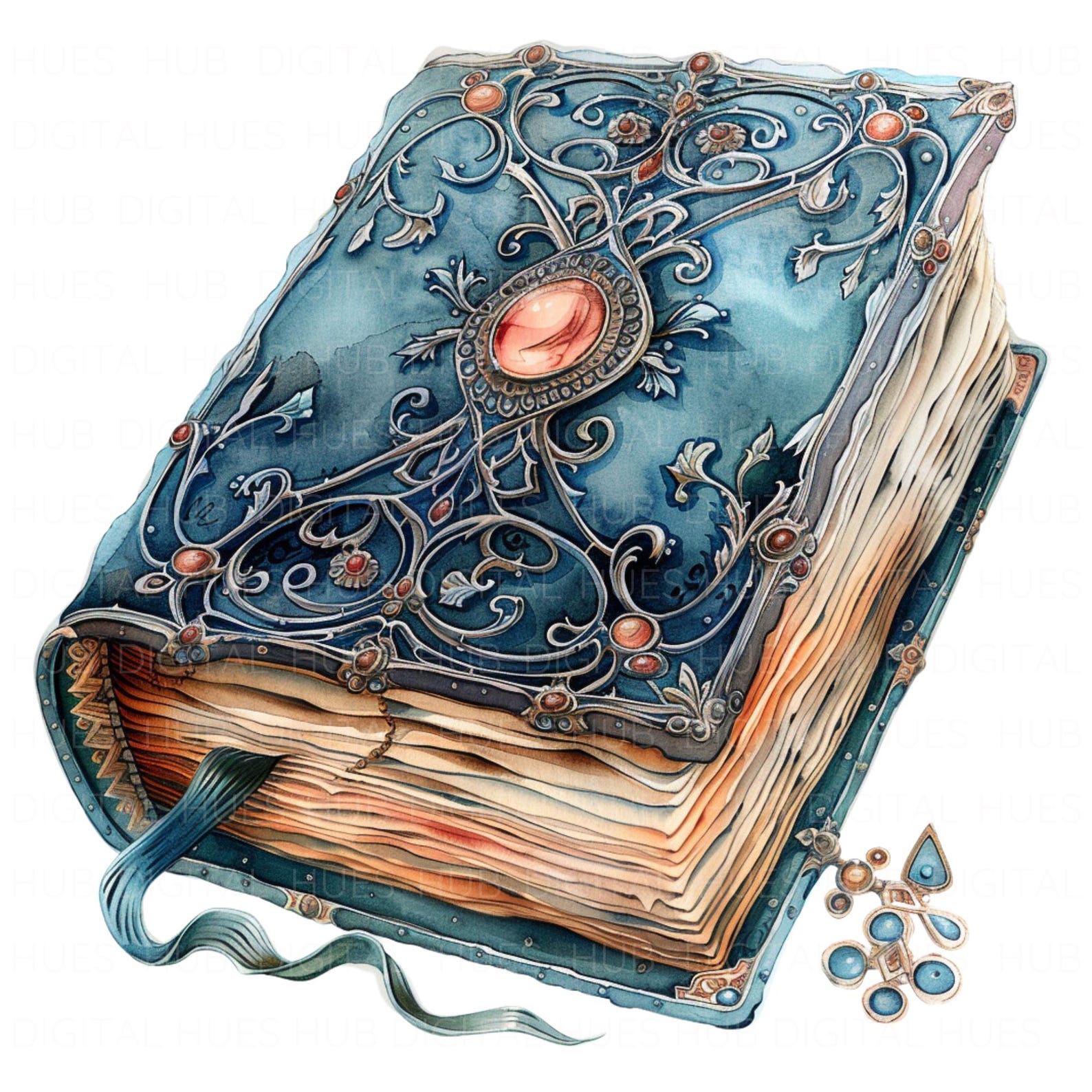 14 Green Magic Book Clipart Watercolor Old Book Pile Fantasy Clipart ...