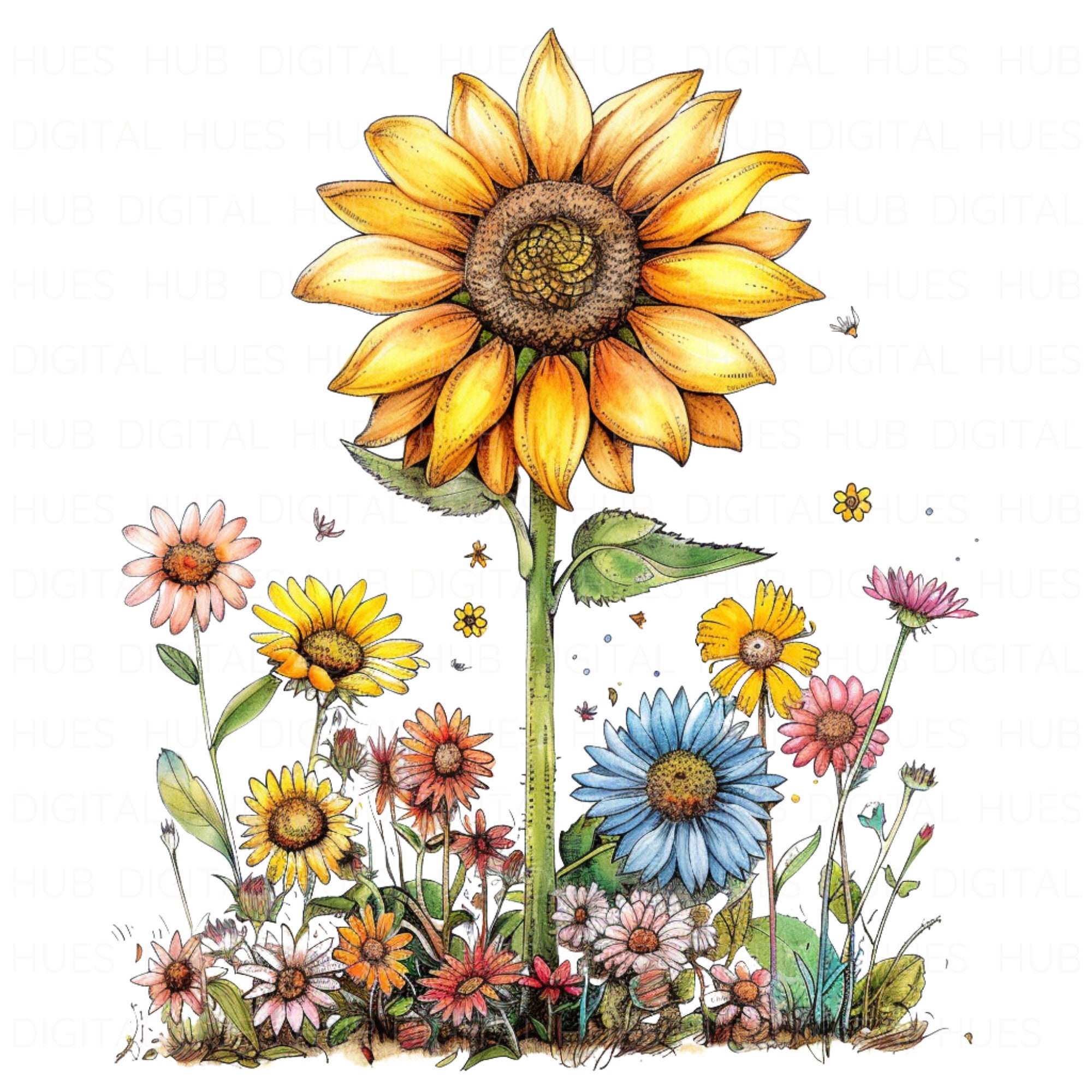 10 Sunflower Daisy Field Clipart Bundle Watercolor Nursery Sunflower ...