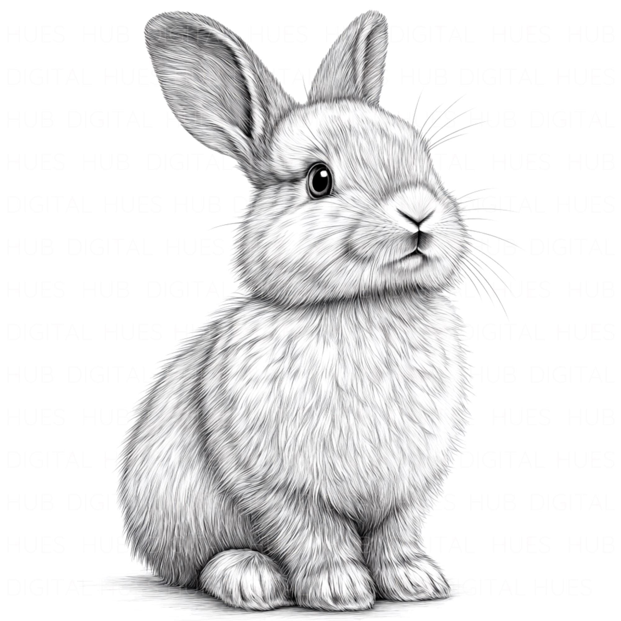 11 Black White Rabbit Sketch Clipart Easter Bunny Rabbit Sketch ...