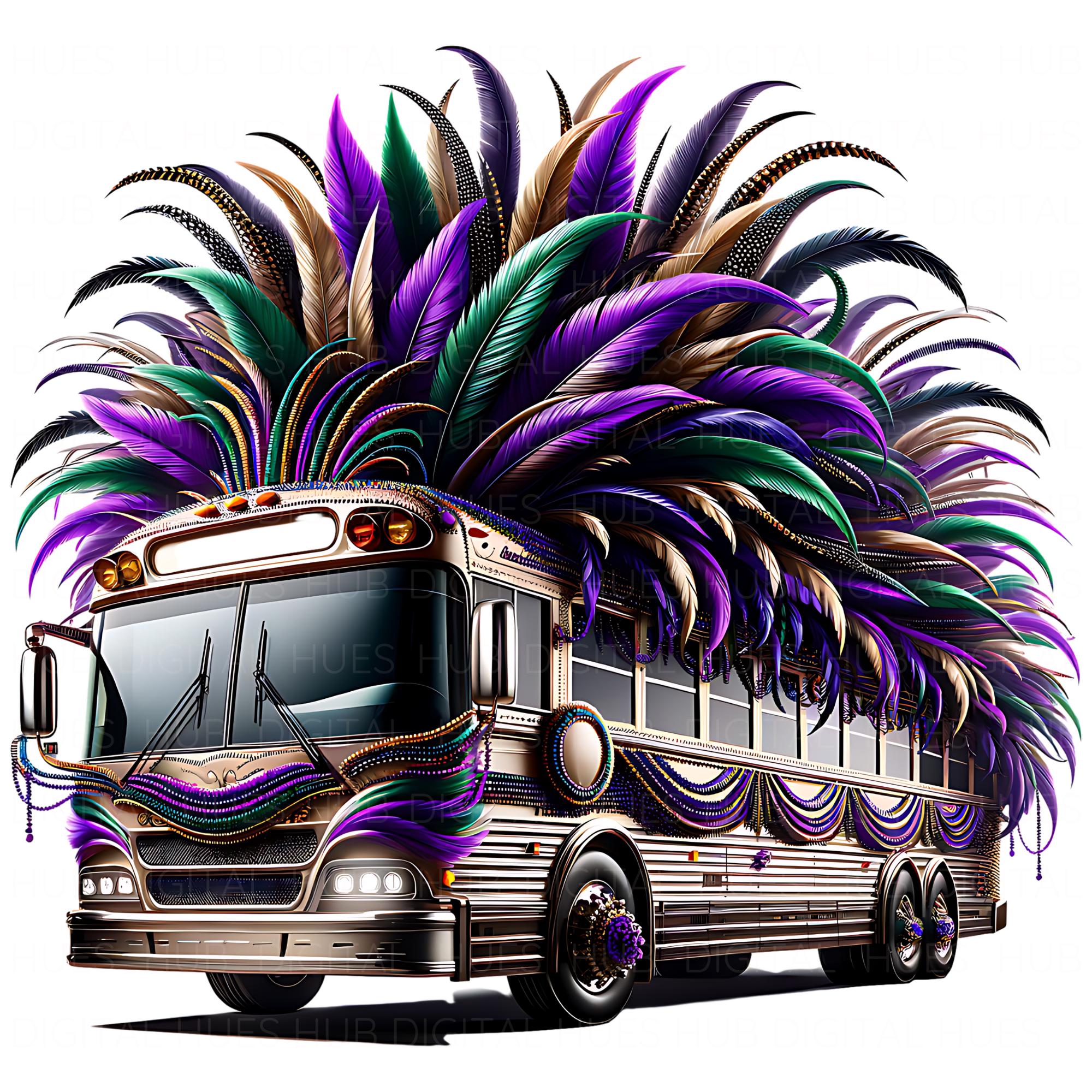 12 Mardi Gras Bus Clipart: Watercolor Purple Green Gold Carnival JPEG ...