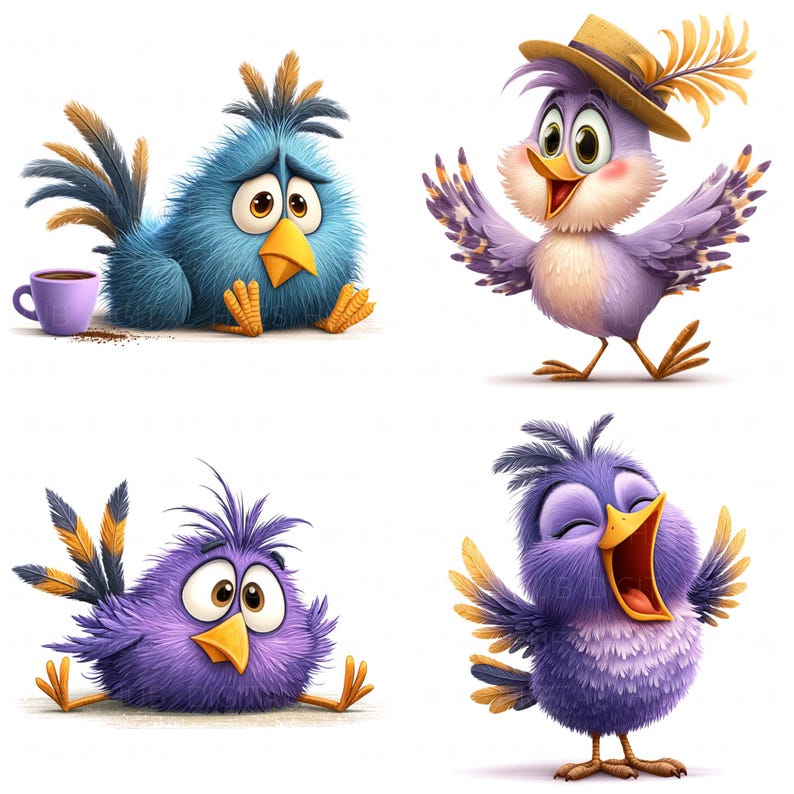 18 Crazy Bird Clipart Watercolor Quirky Birds Nursery Funny Bird ...