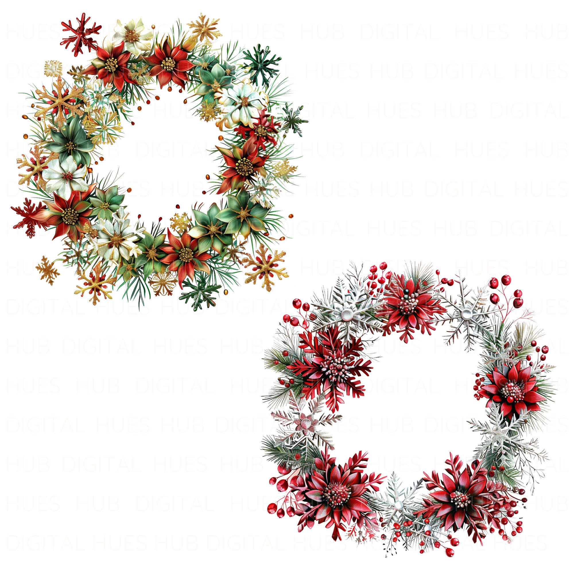 10 Christmas Wreath Set1 Clipart Bundle Watercolor Winter Wreath ...