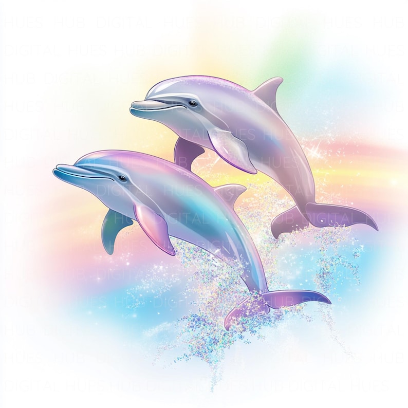 15 Dolphin and Rainbow Clipart Watercolor Dolphin Poster Kids Nursery ...