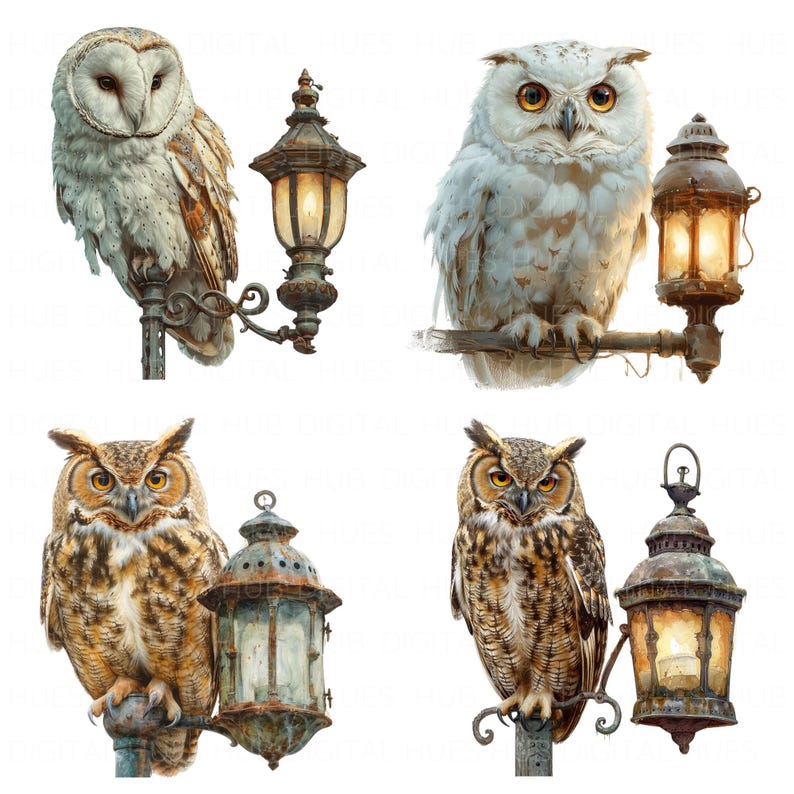 18 Owl on Lamp Post Clipart Watercolor Nursery Owl Digital Download ...