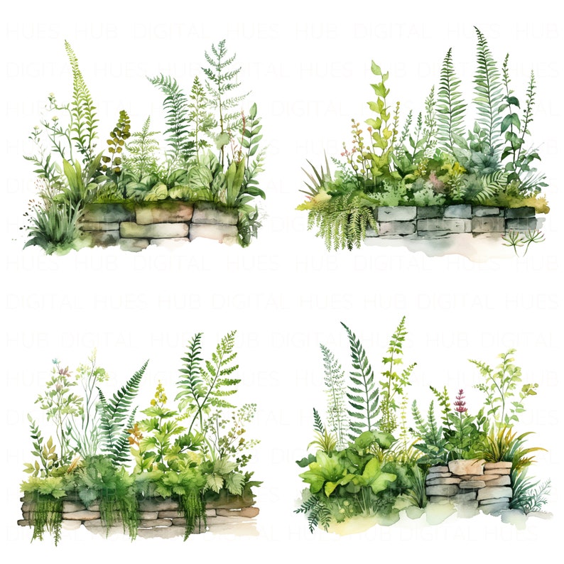 12 Wild Grass and Bricks Clipart Bundle Watercolor Botanical Clipart ...