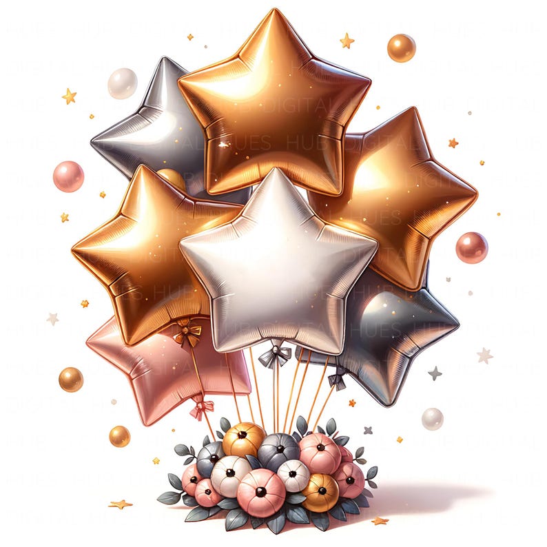 14 Golden Silver Balloon Clipart Party Balloons Floral Balloons ...
