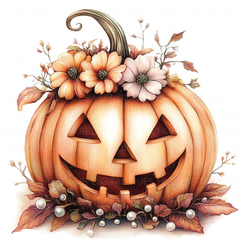 14 Jack O Lantern Clipart Watercolor Halloween Pumpkin Face Carving ...