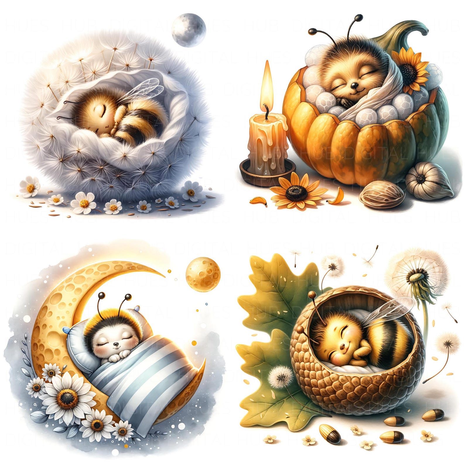 20 Cute Baby Bee Sleeping Clipart Floral Baby Bee Cartoon Bumble Bee ...