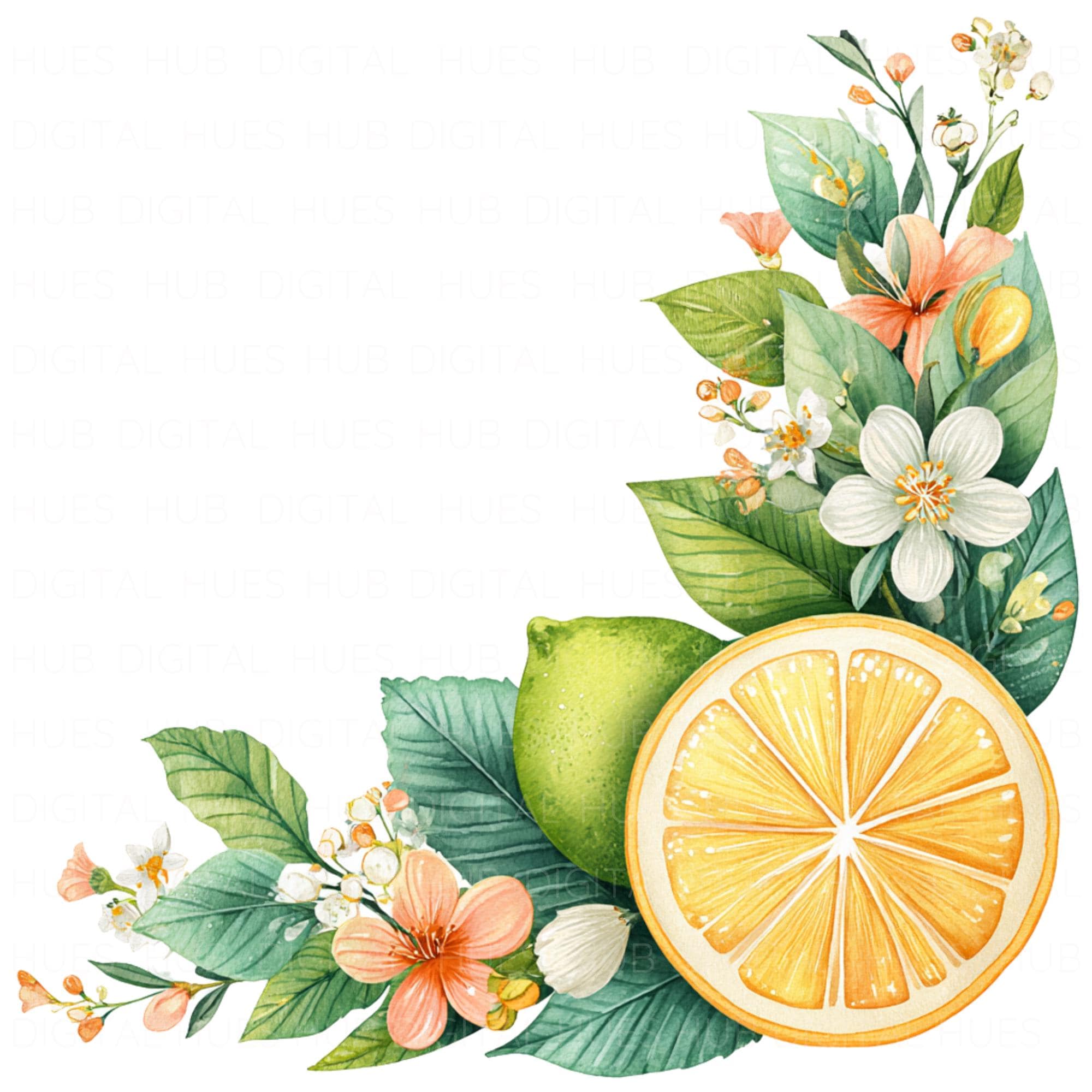 17 Lemon Border Clipart Watercolor Mediterranean Decor Lemon Garland ...