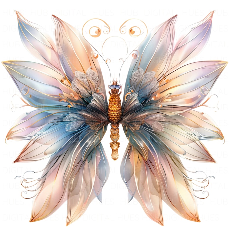 10 Butterfly Sunflower Petal Wings Clipart Bundle Watercolor Floral Butterfly Printable High ...