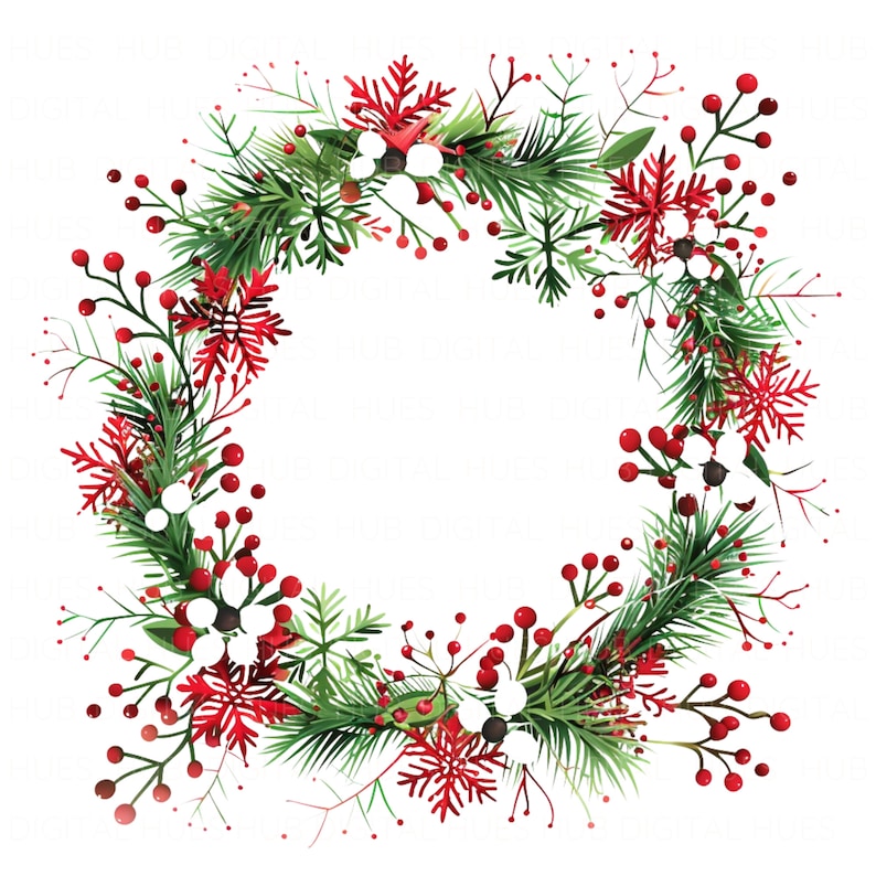 12 Christmas Wreath Set2 Clipart Bundle Watercolor Winter Wreath ...