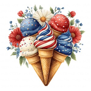 13 Patriotic Ice Cream Clipart Watercolor Red White Blue Celebration ...