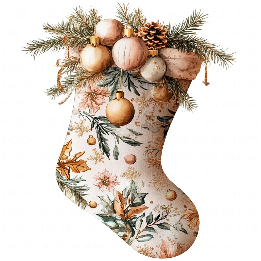 10 Pastel Christmas Stockings Clipart Watercolor Holiday Graphics ...