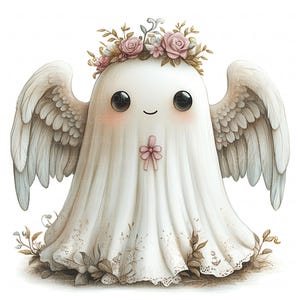 12 Cute Floral Ghost Angel Clipart Watercolor Kawaii Ghost Nursery Wall ...